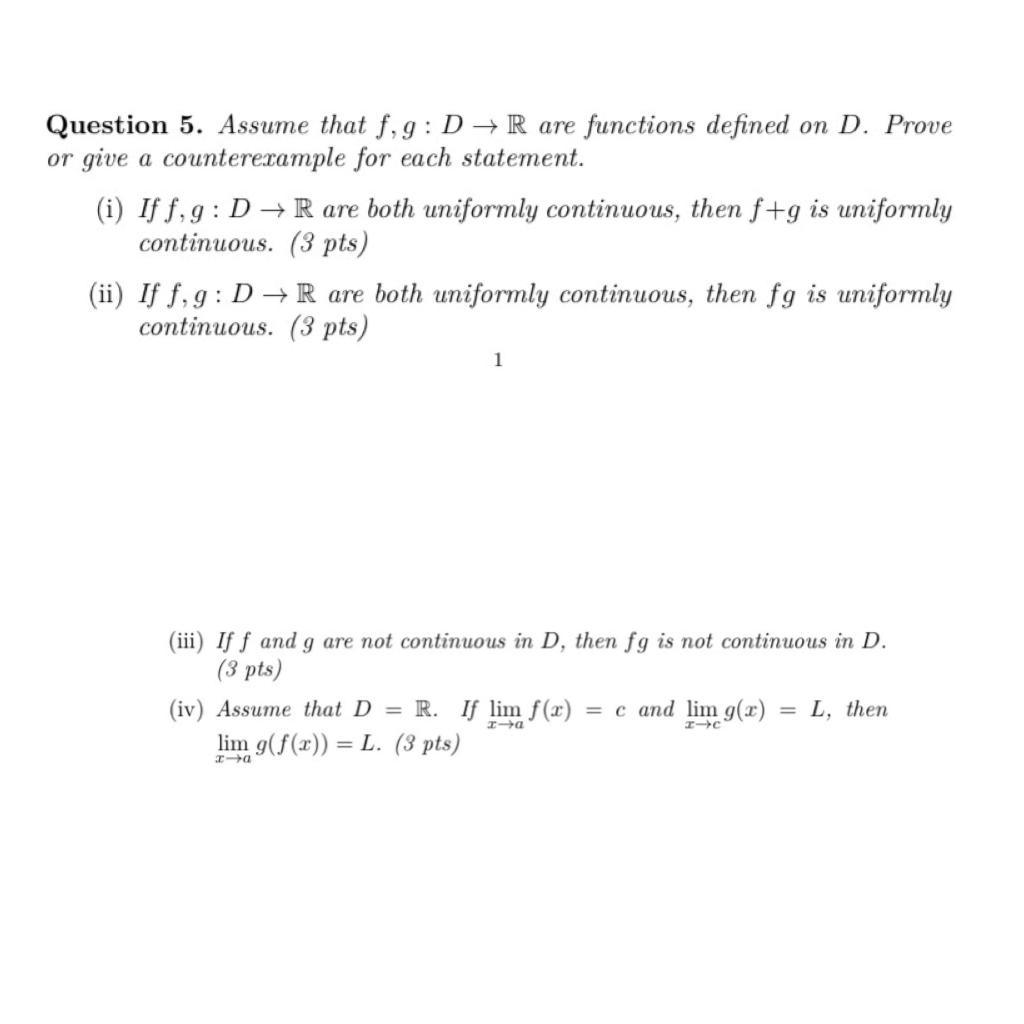 Solved Question 5. Assume that f,g:D→R are functions defined | Chegg.com