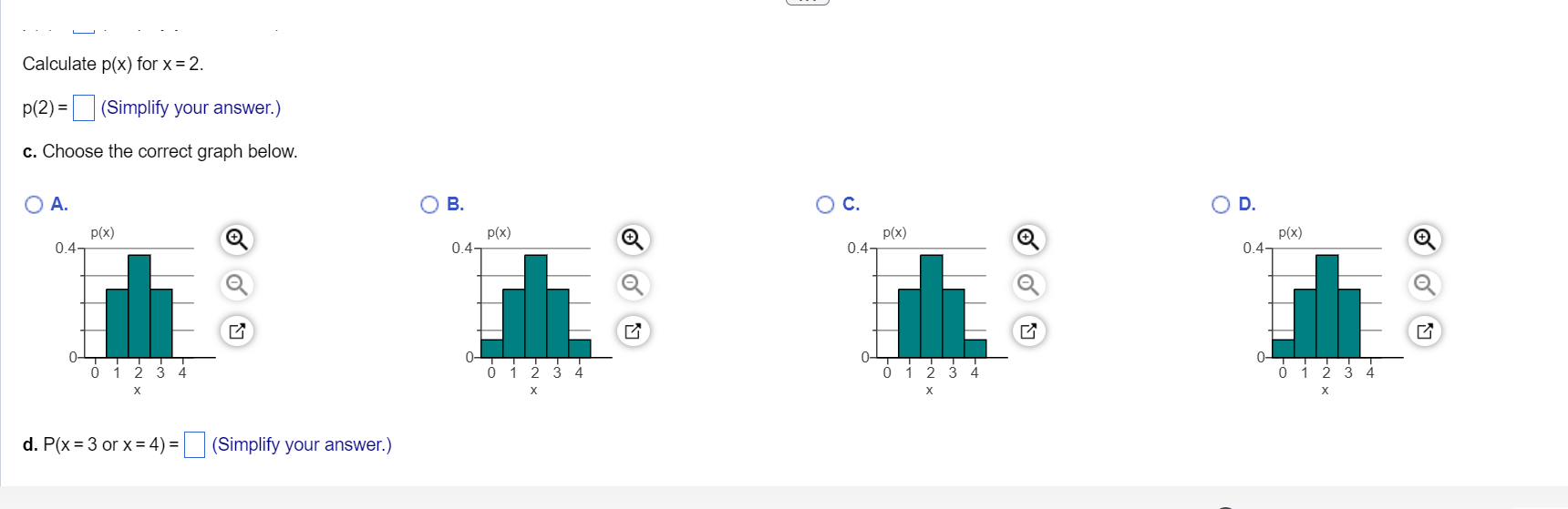 Solved Toss four fair coins and let x equal the number of | Chegg.com