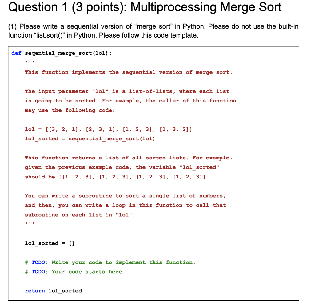 Solved Question 1 (3 points): Multiprocessing Merge Sort (1) | Chegg.com