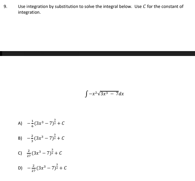 Solved 9. Use integration by substitution to solve the | Chegg.com