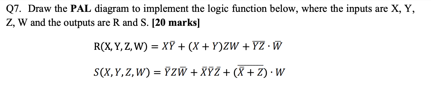 Solved Q7. Draw the PAL diagram to implement the logic | Chegg.com
