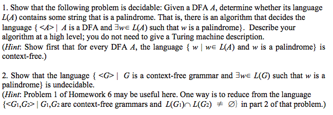 Solved 1. Show that the following problem is decidable: | Chegg.com
