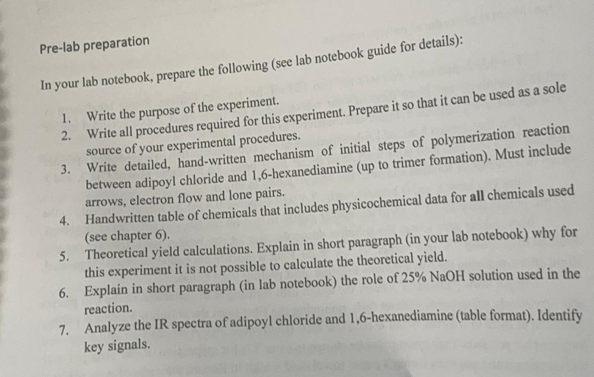 Solved Pre-lab preparation In your lab notebook, prepare the | Chegg.com