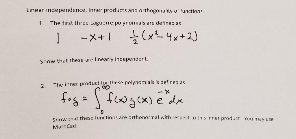 Solved Linear Independence Inner Products And Orthogonality