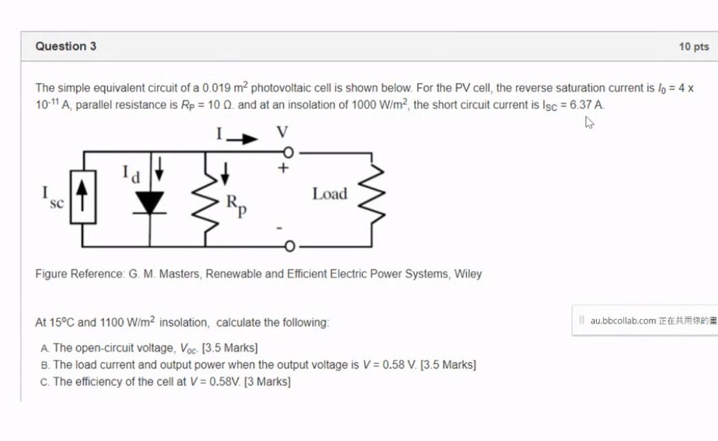 Solved The simple equivalent circuit of a 0.019 m2 | Chegg.com