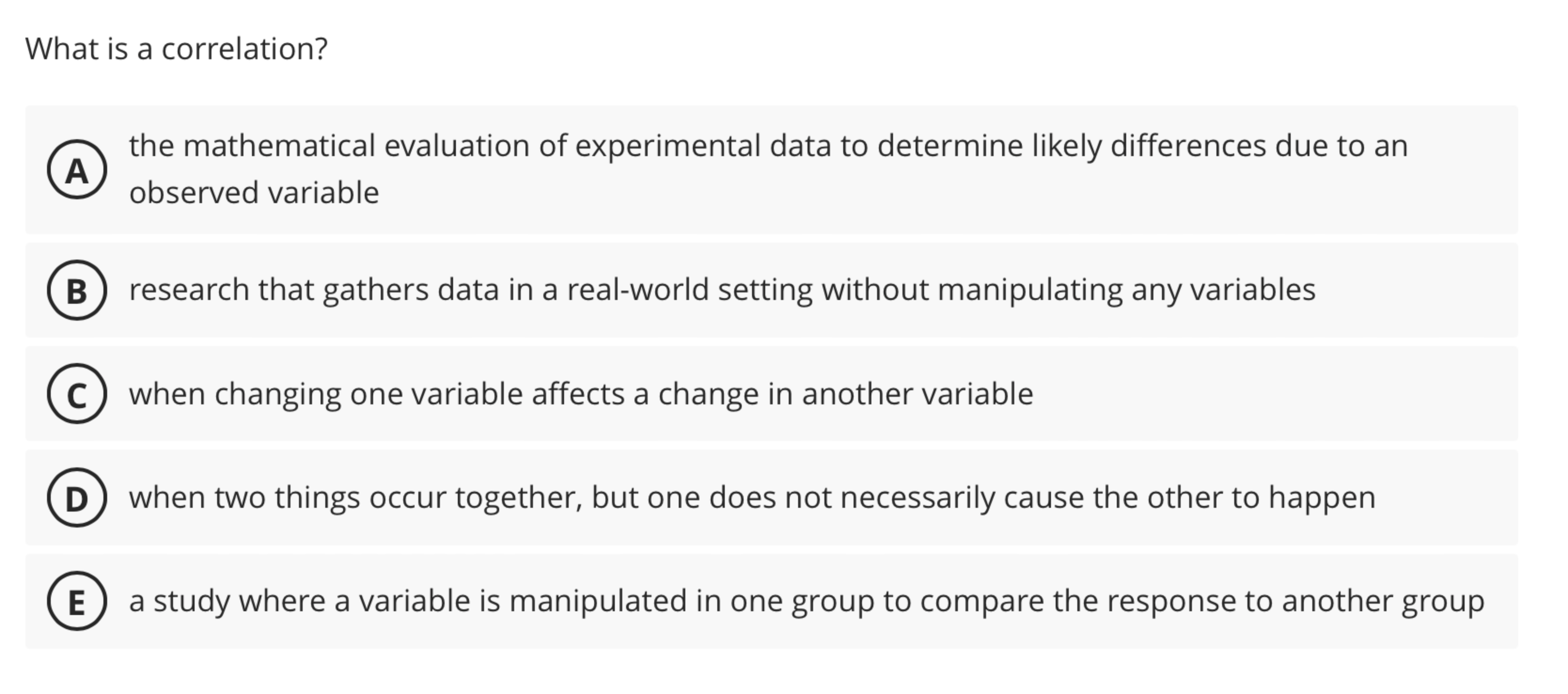 Solved What is a correlation?(A)the mathematical evaluation | Chegg.com