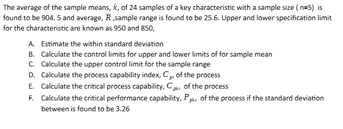 Solved The average of the sample means, x, of 24 samples of | Chegg.com