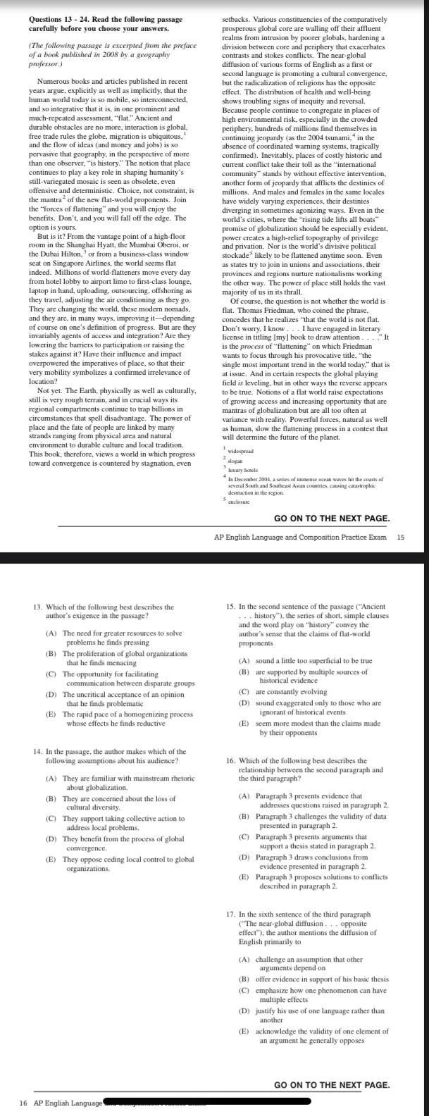 AP English Language and Composition Practice Exam 22. | Chegg.com