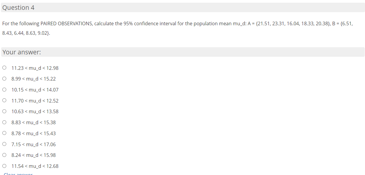 Solved Question 4For the following PAIRED OBSERVATIONS, | Chegg.com