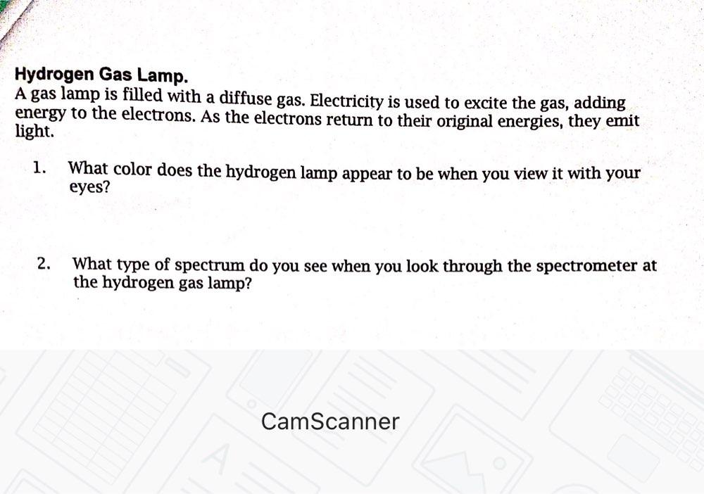 Solved Hydrogen Gas Lamp. A gas lamp is filled with a | Chegg.com