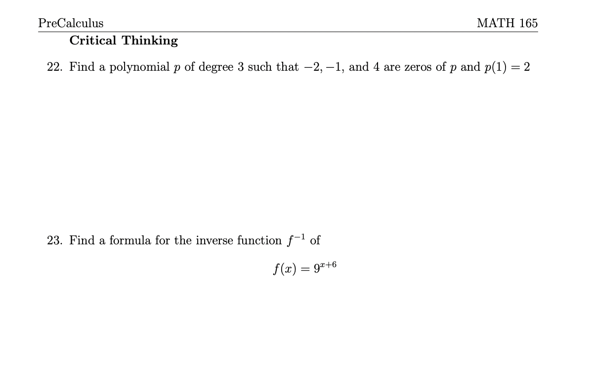 Solved 22. Find a polynomial p of degree 3 such that −2,−1, | Chegg.com