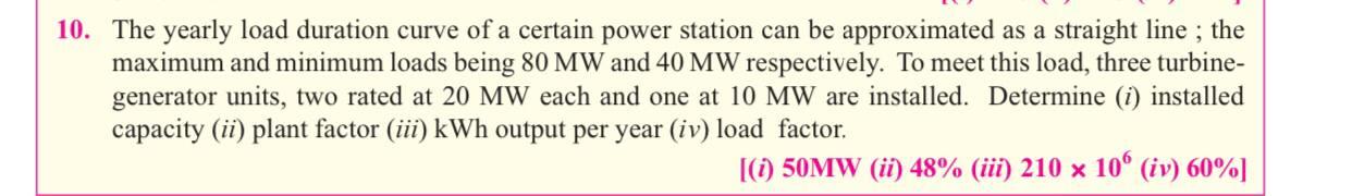Solved 10. The yearly load duration curve of a certain power | Chegg.com