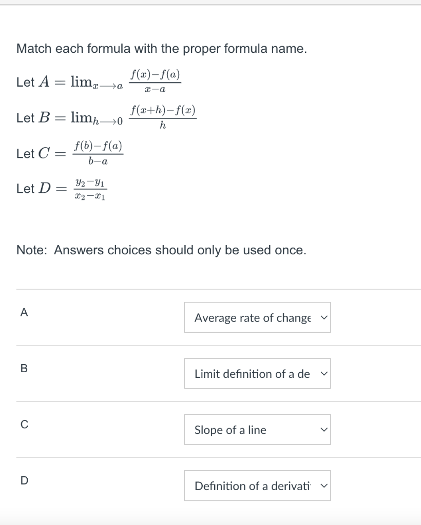 Solved Match each formula with the proper formula name. | Chegg.com