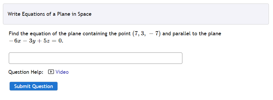 Solved Write Equations of a Plane in Space Find the equation | Chegg.com