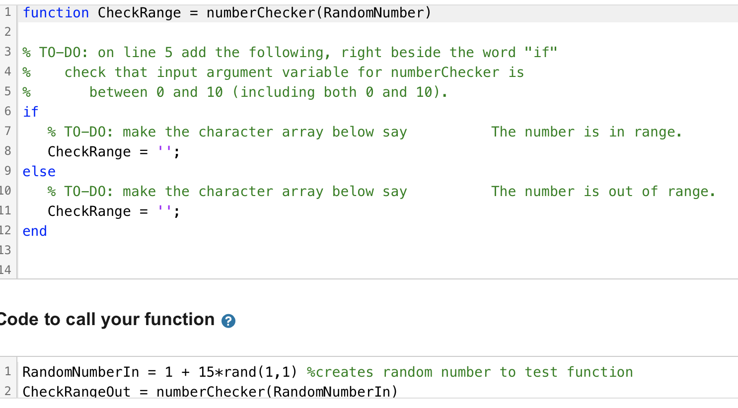 Solved = 1 function CheckRange numberChecker(RandomNumber) 2 | Chegg.com