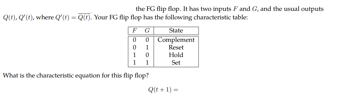 Solved the FG flip flop. It has two inputs F and G, and the | Chegg.com