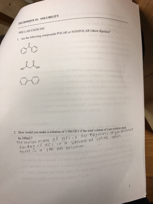 Solved TECHNIQUE #1: SOLUBILITY PRE-LAB EXERCISE | Chegg.com