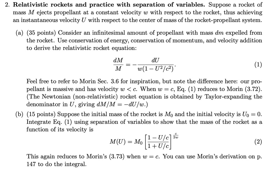 Relativistic rockets and practice with separation of | Chegg.com