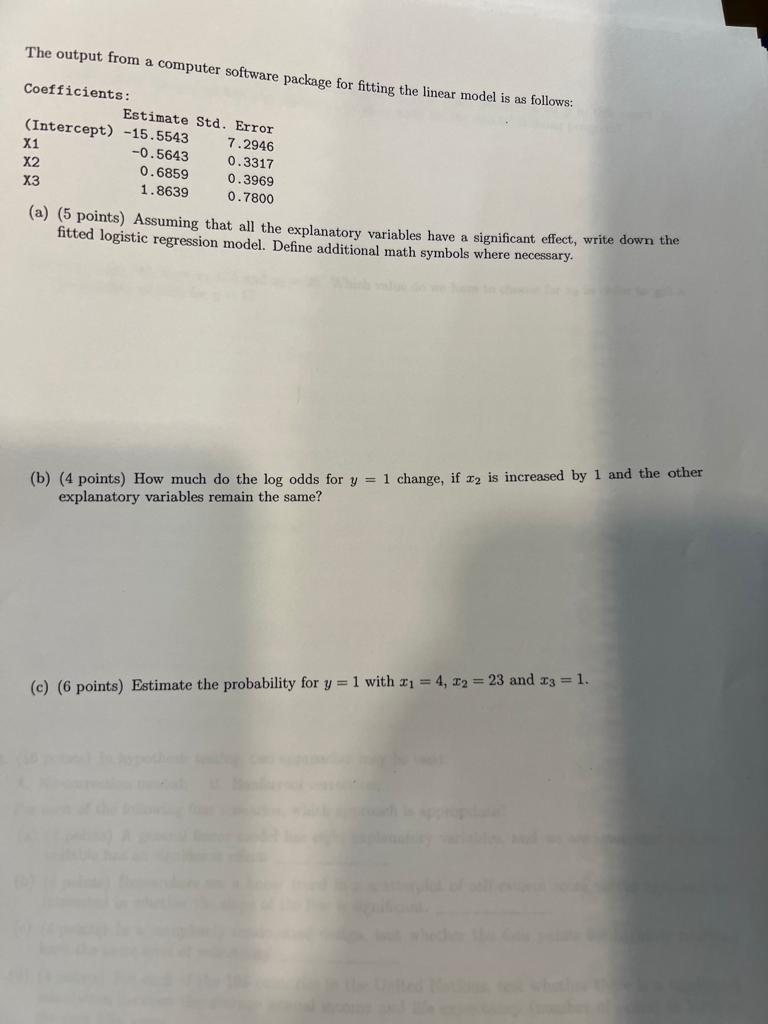 Solved The output from a computer software package for | Chegg.com