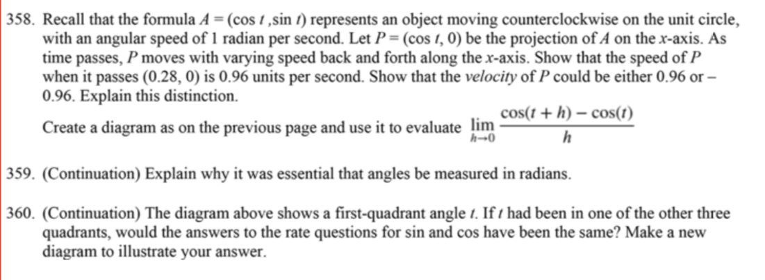 Solved 358. Recall that the formula A=(cost,sint) represents | Chegg.com