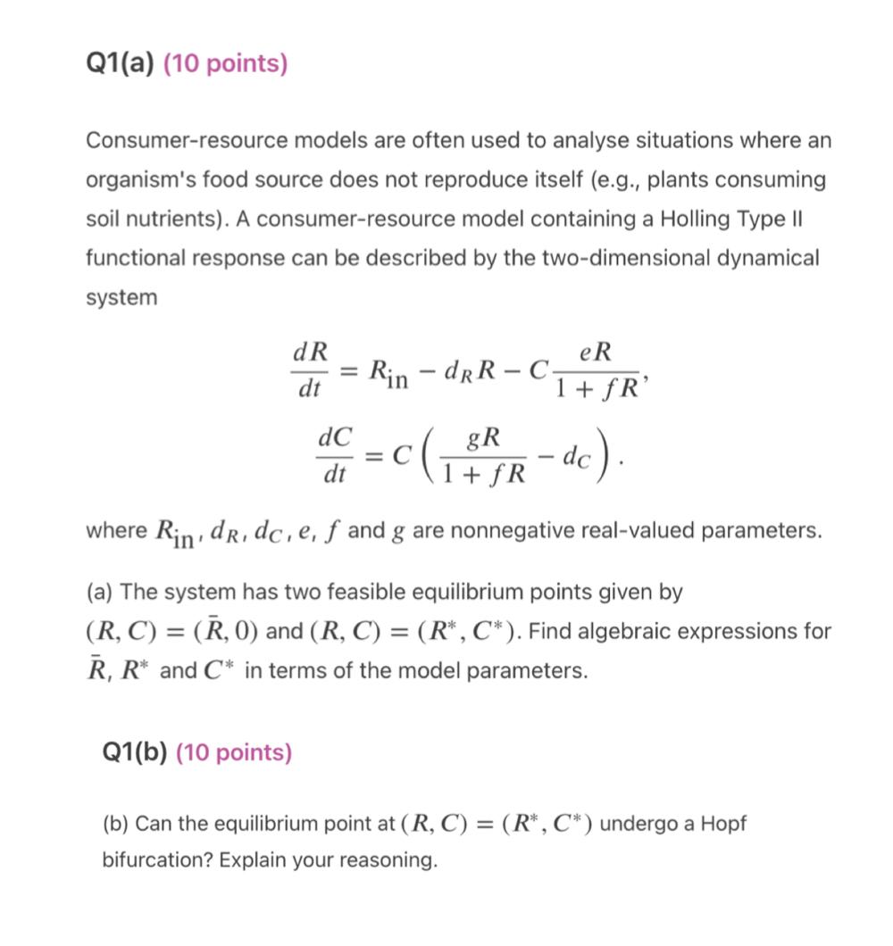 Solved Consumer-resource models are often used to analyse | Chegg.com