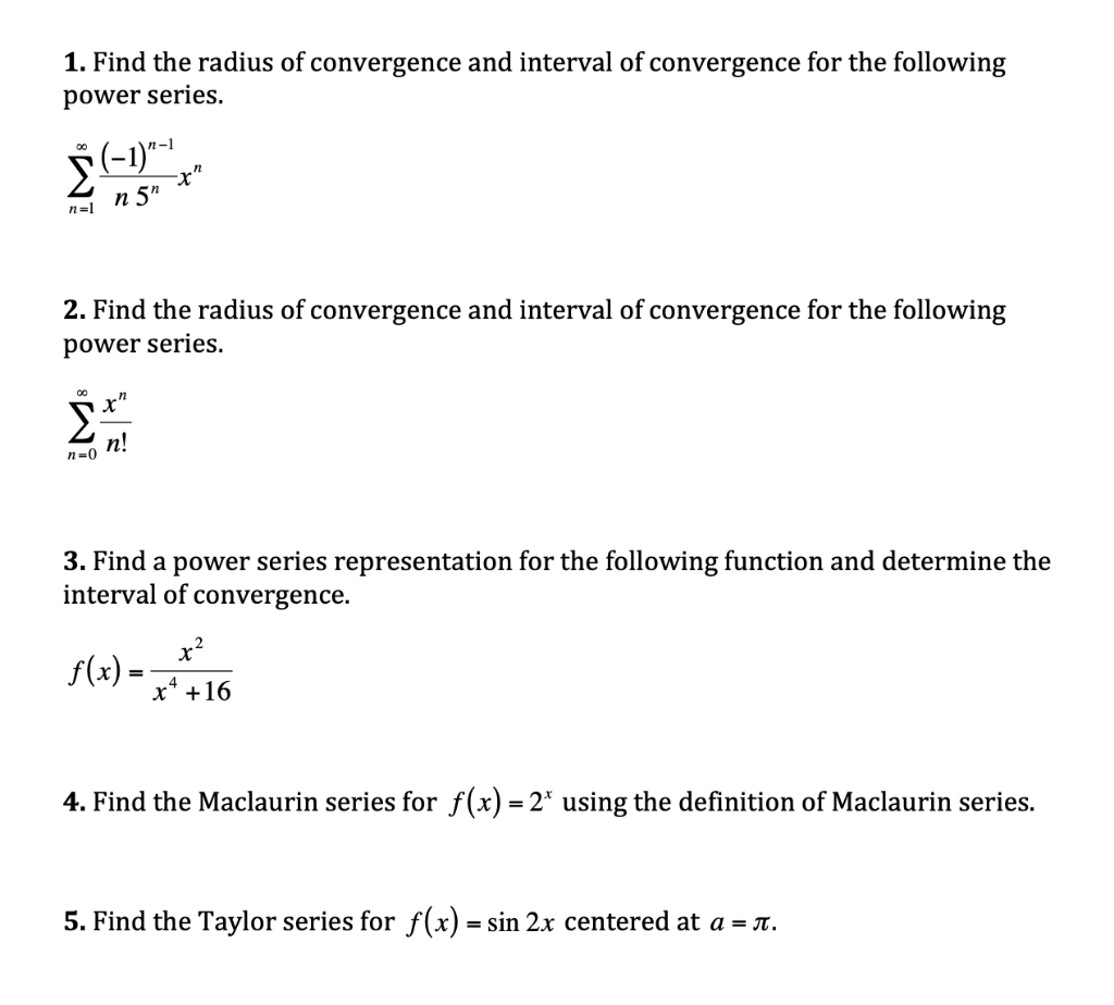 Solved 1. Find the radius of convergence and interval of | Chegg.com Solved 1. Find the radius of convergence and interval of | Chegg.com