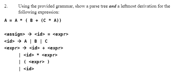 Solved 2. Using the provided grammar, show a parse tree and | Chegg.com