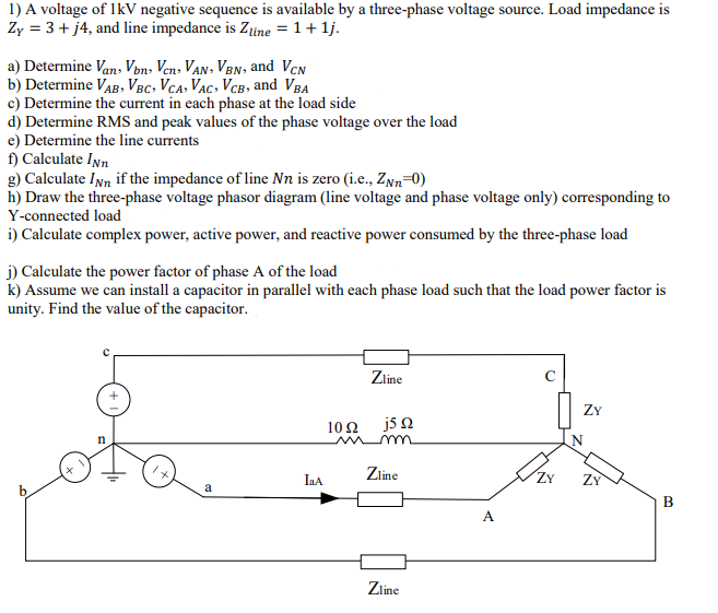Solved 1) A voltage of 1kV negative sequence is available by | Chegg.com