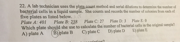 Solved 22. A lab technician uses the plate count method and | Chegg.com