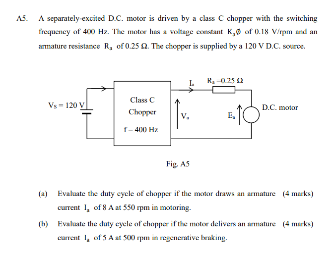 Solved 5. A separately-excited D.C. motor is driven by a | Chegg.com