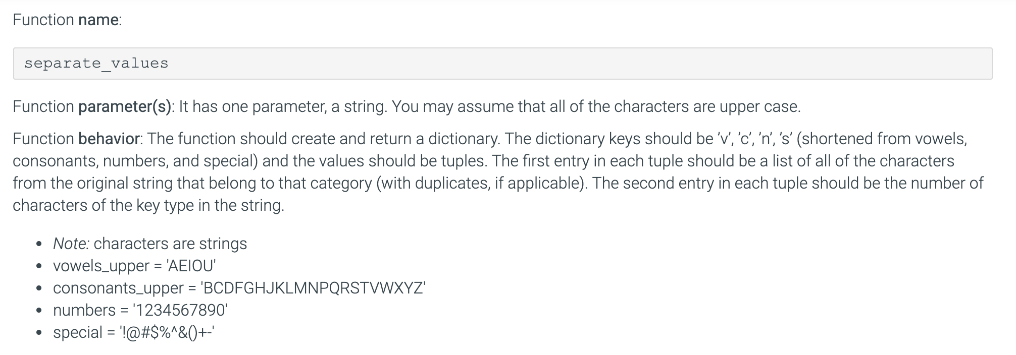 Solved Function name: separate_values Function parameter(s): | Chegg.com