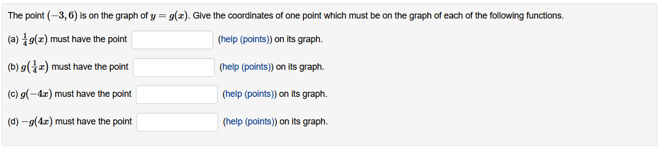 Solved The point (−3,6) is on the graph of y=g(x). Give the | Chegg.com