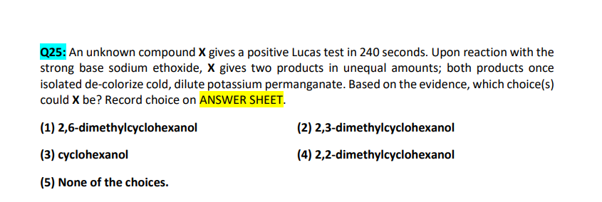 Solved Q25: An unknown compound X gives a positive Lucas | Chegg.com