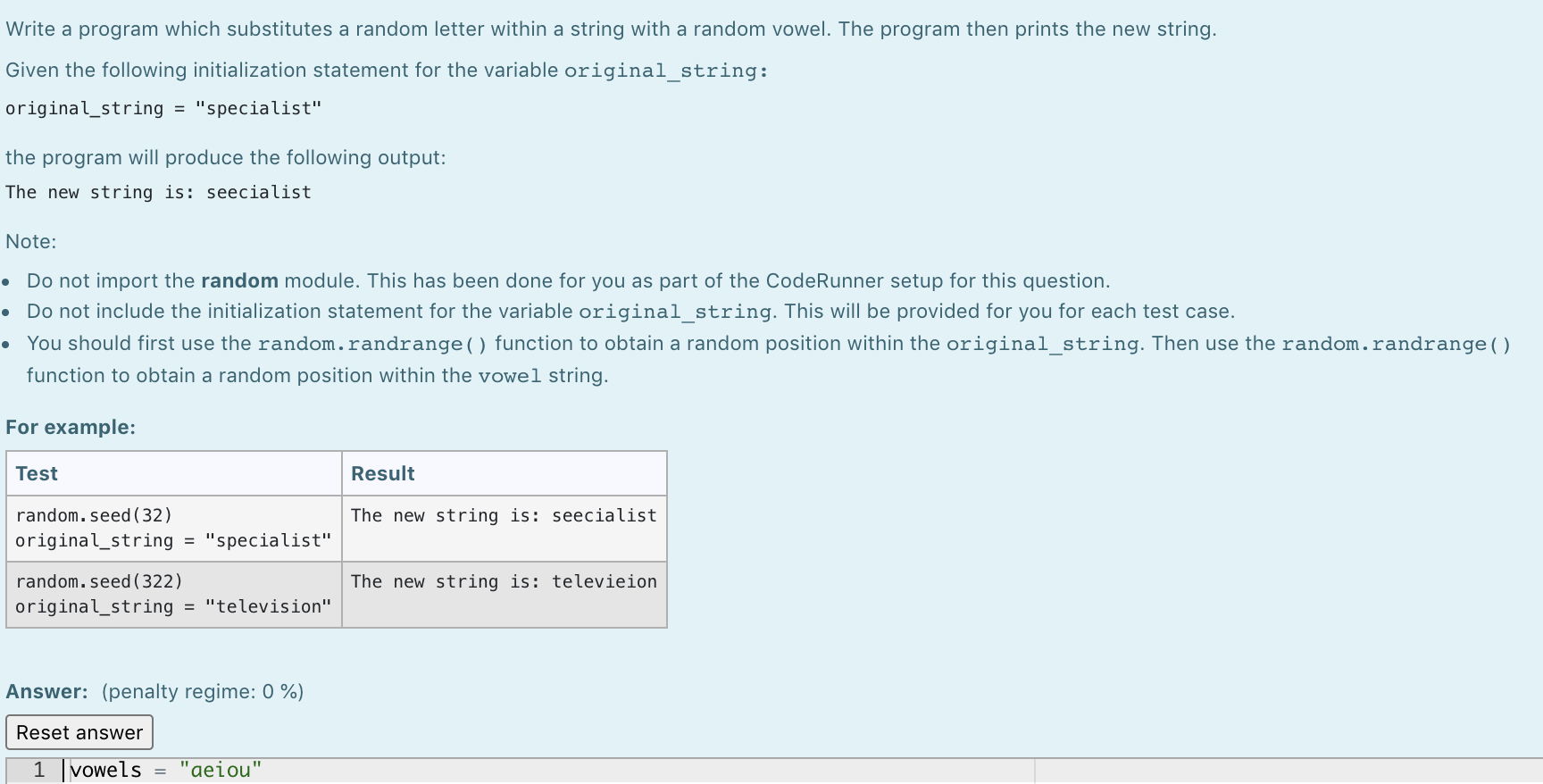 Solved Write a program which substitutes a random letter | Chegg.com
