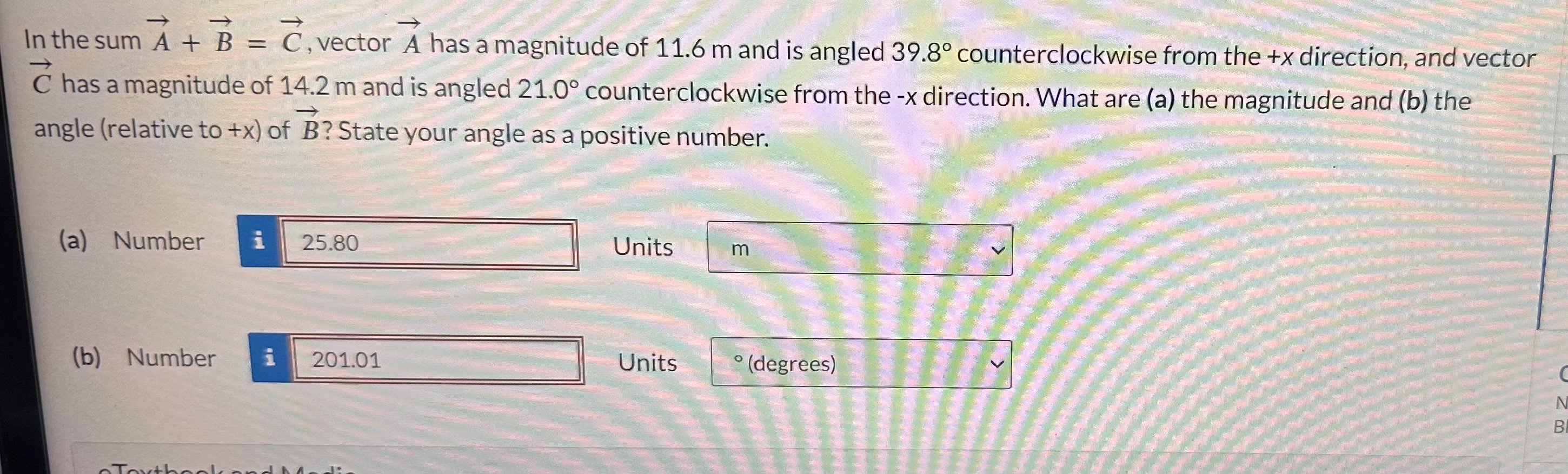Solved In the sum A+B=C, vector A has a magnitude of 11.6 m | Chegg.com