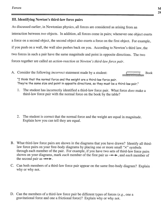 Solved III. Identifying Newton's third-law force pairs As | Chegg.com