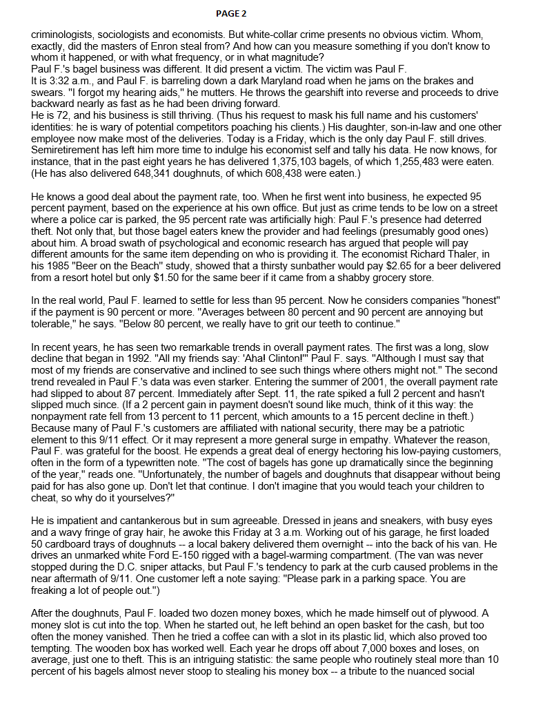 QUESTION 1 Read The article "The Bagel Man" to | Chegg.com