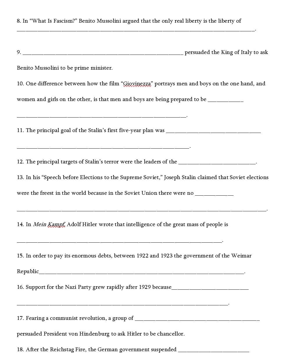 8. In “What Is Fascism?” Benito Mussolini argued that | Chegg.com