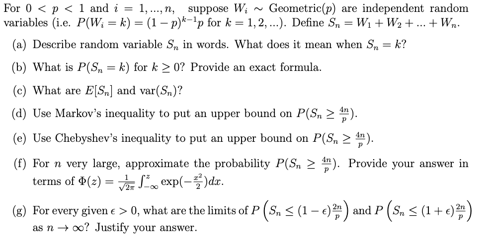 Solved For 00, what are the limits of P(Sn≤(1−ϵ)p2n) and | Chegg.com