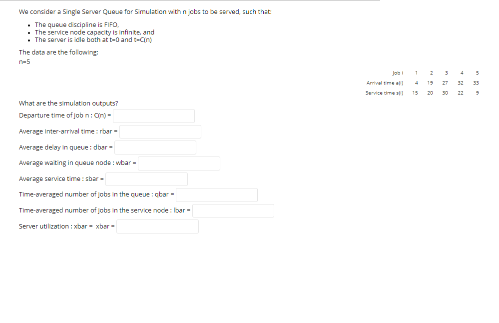 Solved We consider a Single Server Queue for Simulation with | Chegg.com