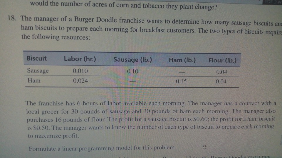 Solved would the number of acres of corn and tobacco they | Chegg.com