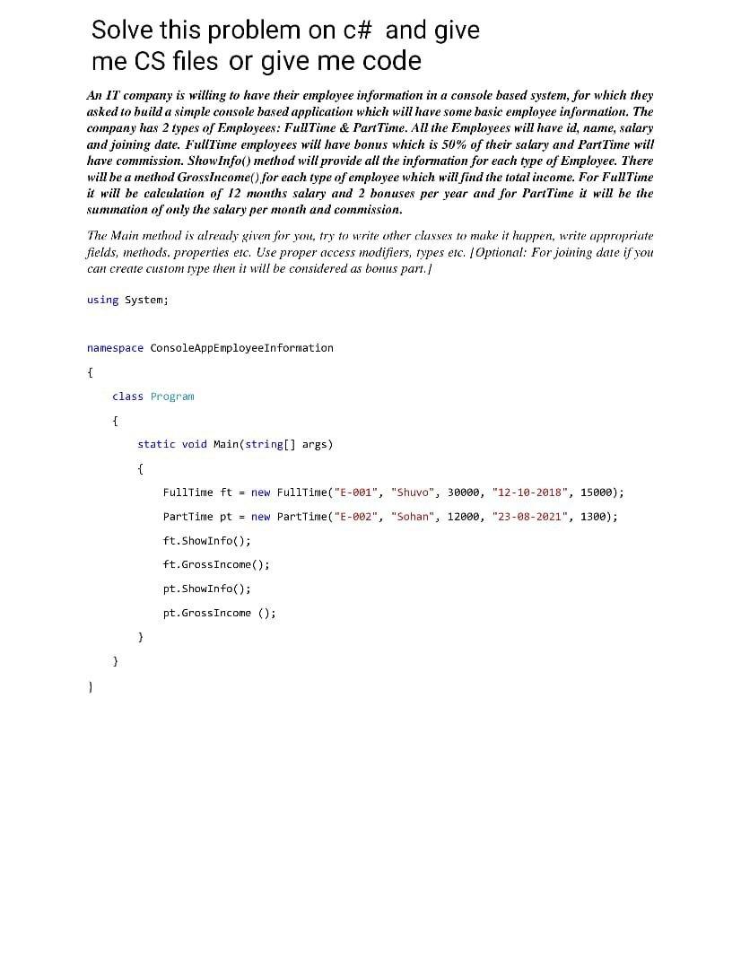 Solved Solve this problem on c# and give me CS files or give | Chegg.com