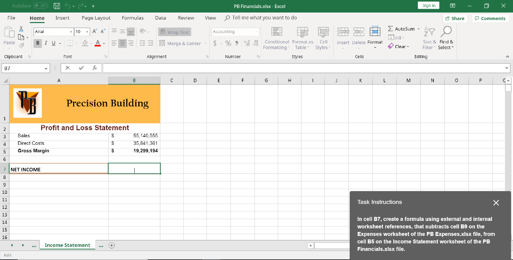 Solved AutoSave Om B Sign In PB Financials.xlsx - Excel Tell | Chegg.com