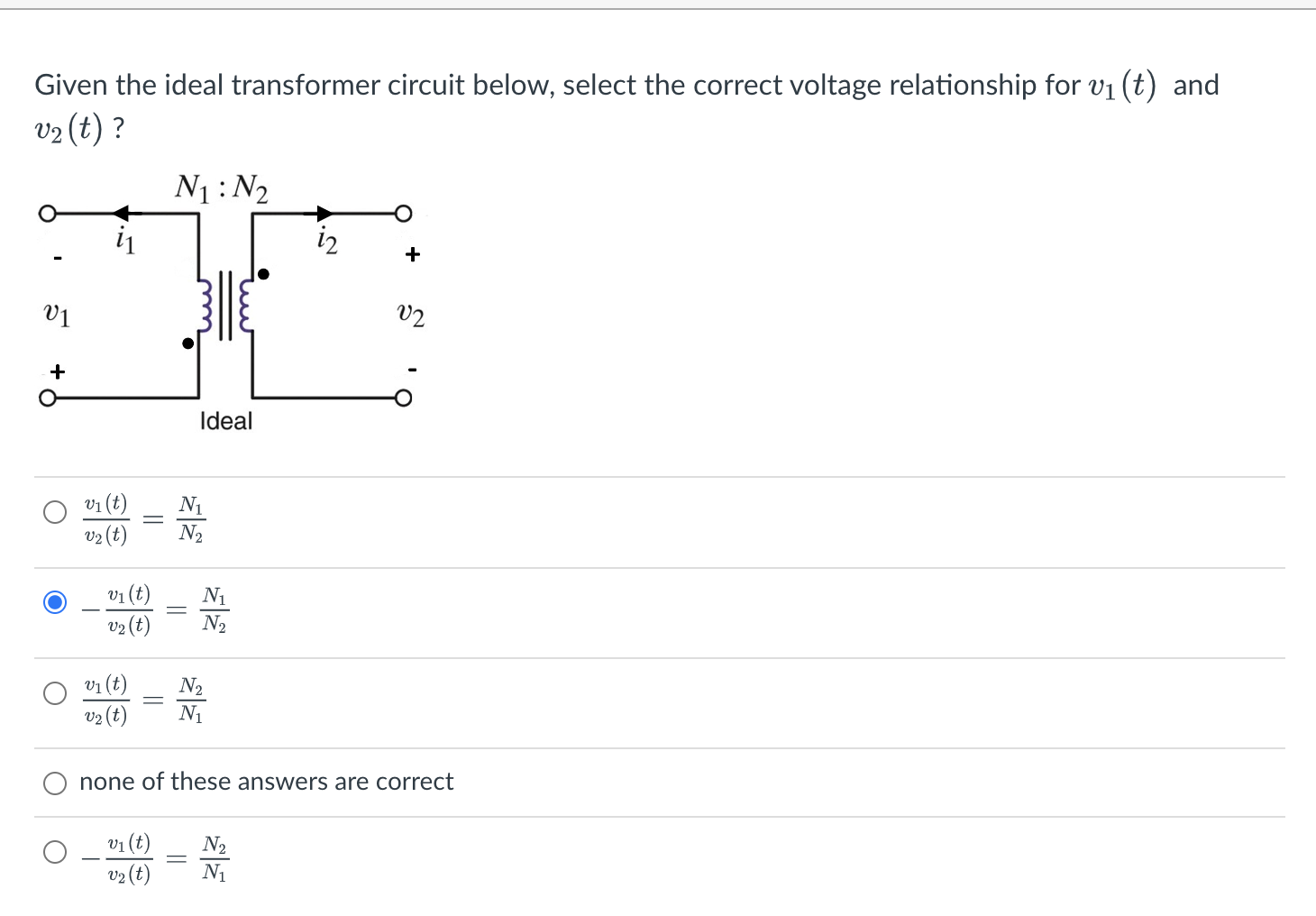 Solved Given the ideal transformer circuit below, select the | Chegg.com