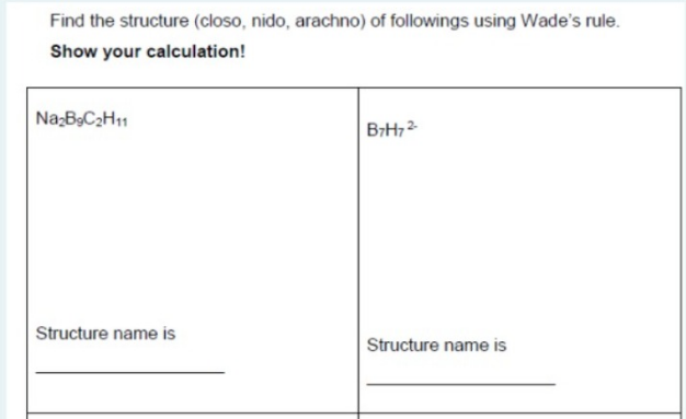 Solved Find the structure (closo, nido, arachno) of | Chegg.com