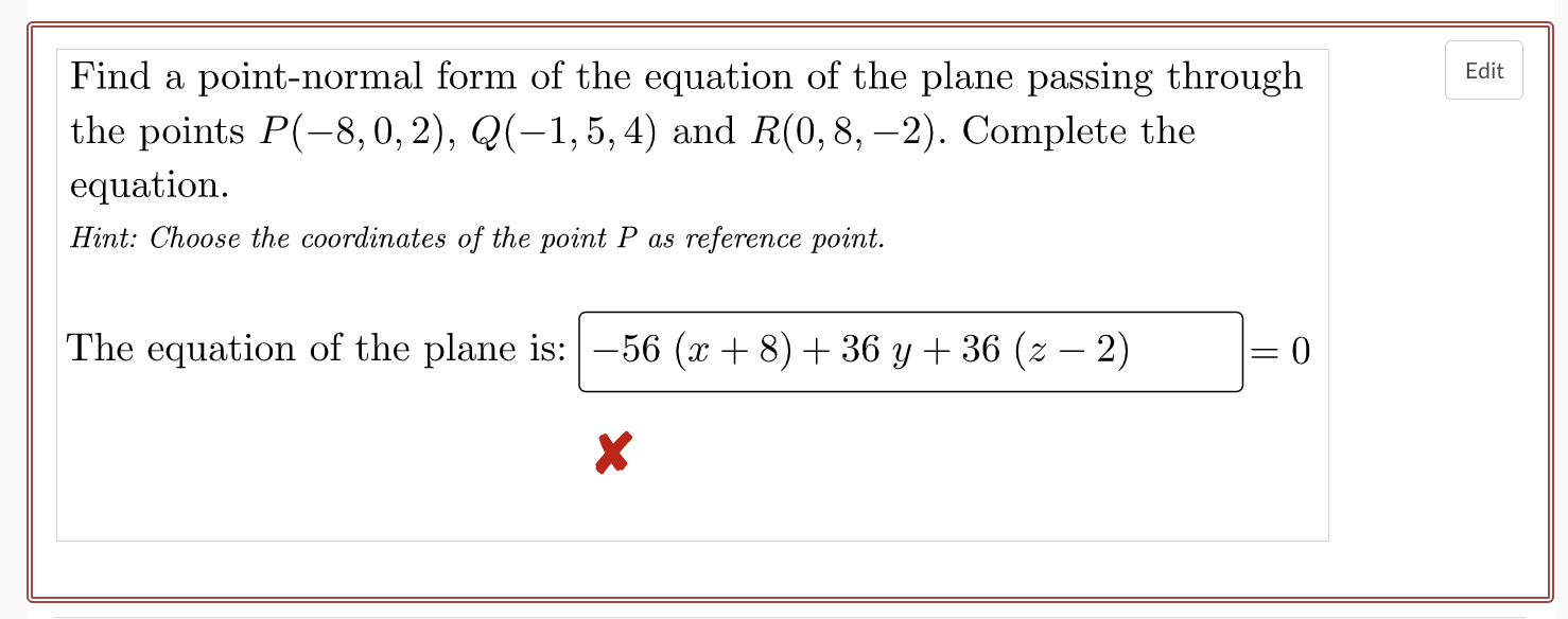 Solved Find a point-normal form of the equation of the plane | Chegg.com