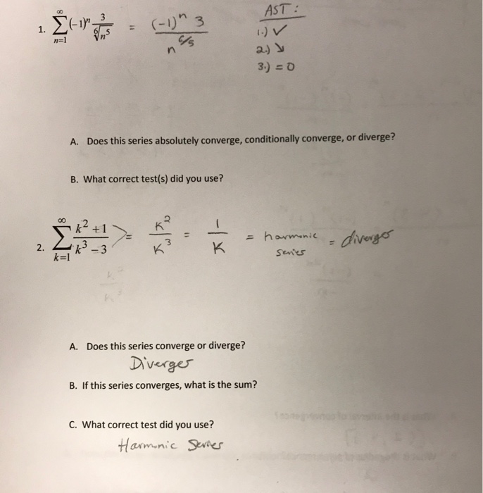 Solved AST n=1 3) = A. Does this series absolutely converge, | Chegg.com