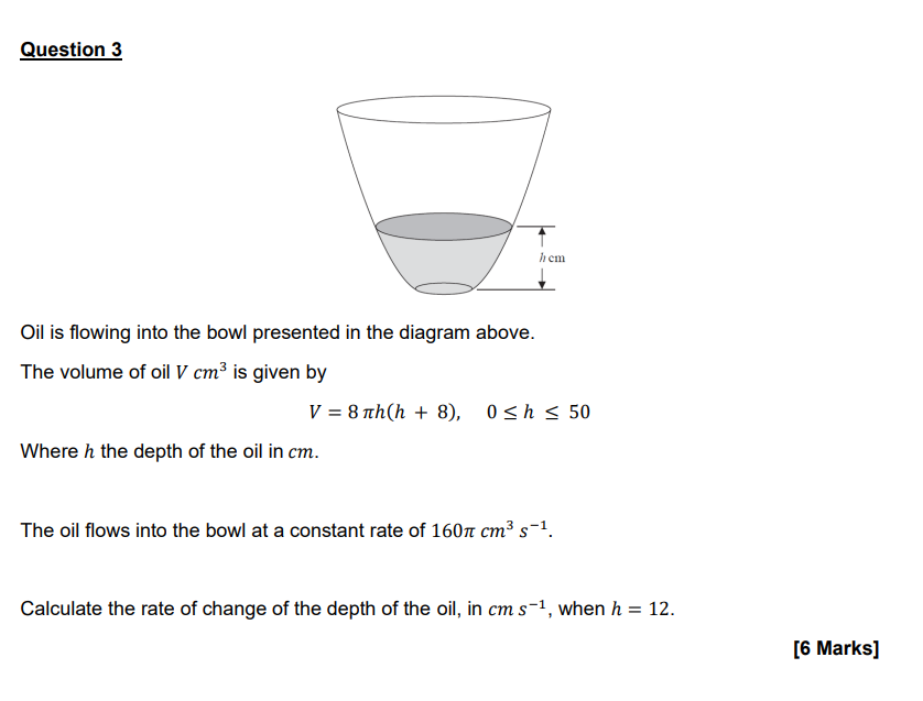 Solved Question 3 Oil is flowing into the bowl presented in | Chegg.com