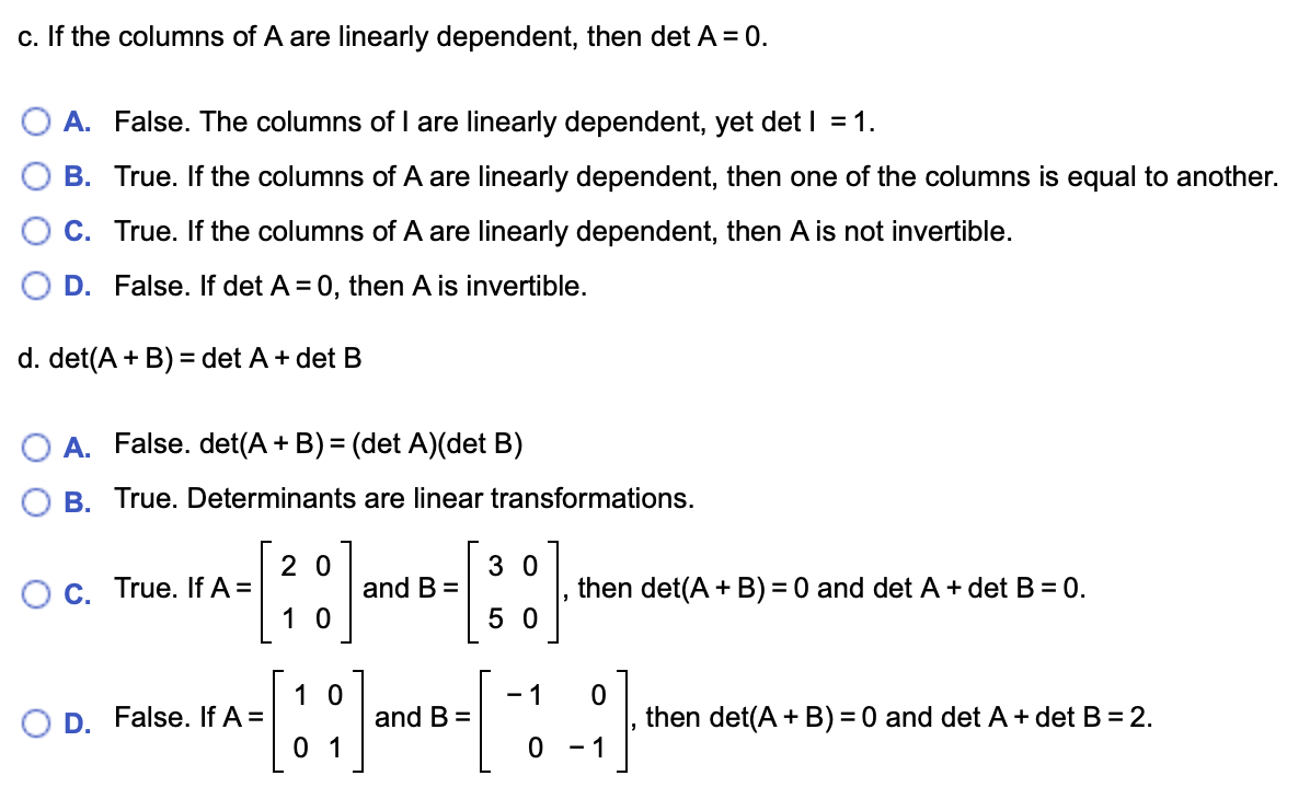 Solved a. A row replacement operation does not affect the | Chegg.com