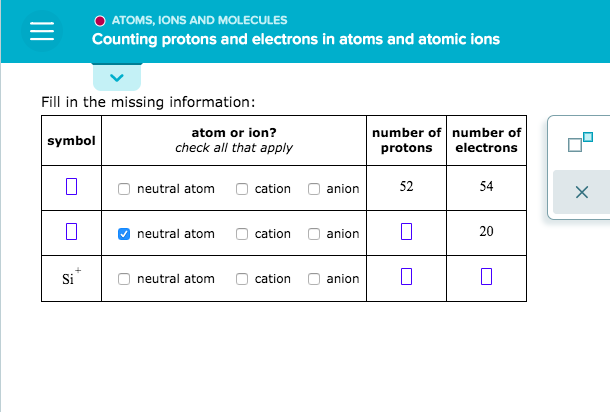 Solved O ATOMS, IONS AND MOLECULES Counting protons and | Chegg.com